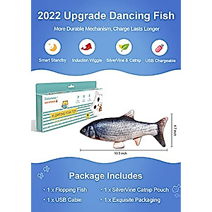 Potaroma Cat Toys Flopping Fish with SilverVine and Catnip, Moving Cat Kicker, Floppy Wiggle Fish for Small Dogs, Interactive Motion Kitten Exercise Toys, Mice Animal Toys 10.5"