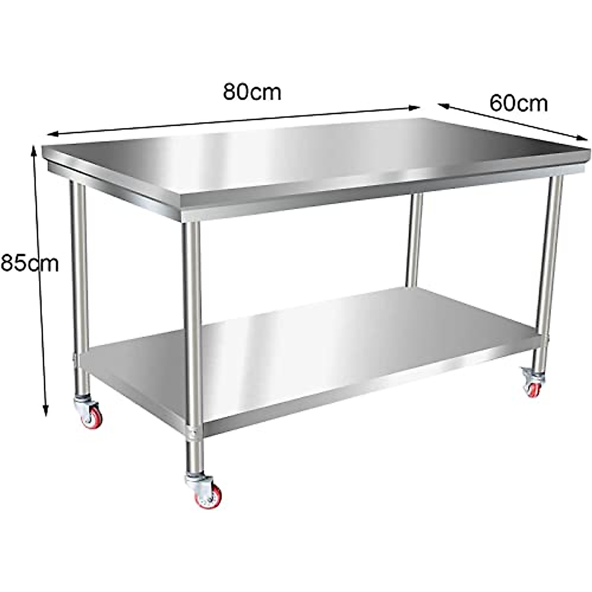 Commercial Kitchen Work Catering Table, Stainless Steel Work Table Commercial Kitchen Work Table Heavy Duty Prep Worktable with 4 Casters (Wheels) for Restaurant, Home (Size : 80X60X85CM)