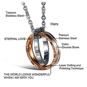 His & Hers Matching Set Titanium Stainless Steel Couple Pendant Necklace Korean Love Style with a Lucky Bean