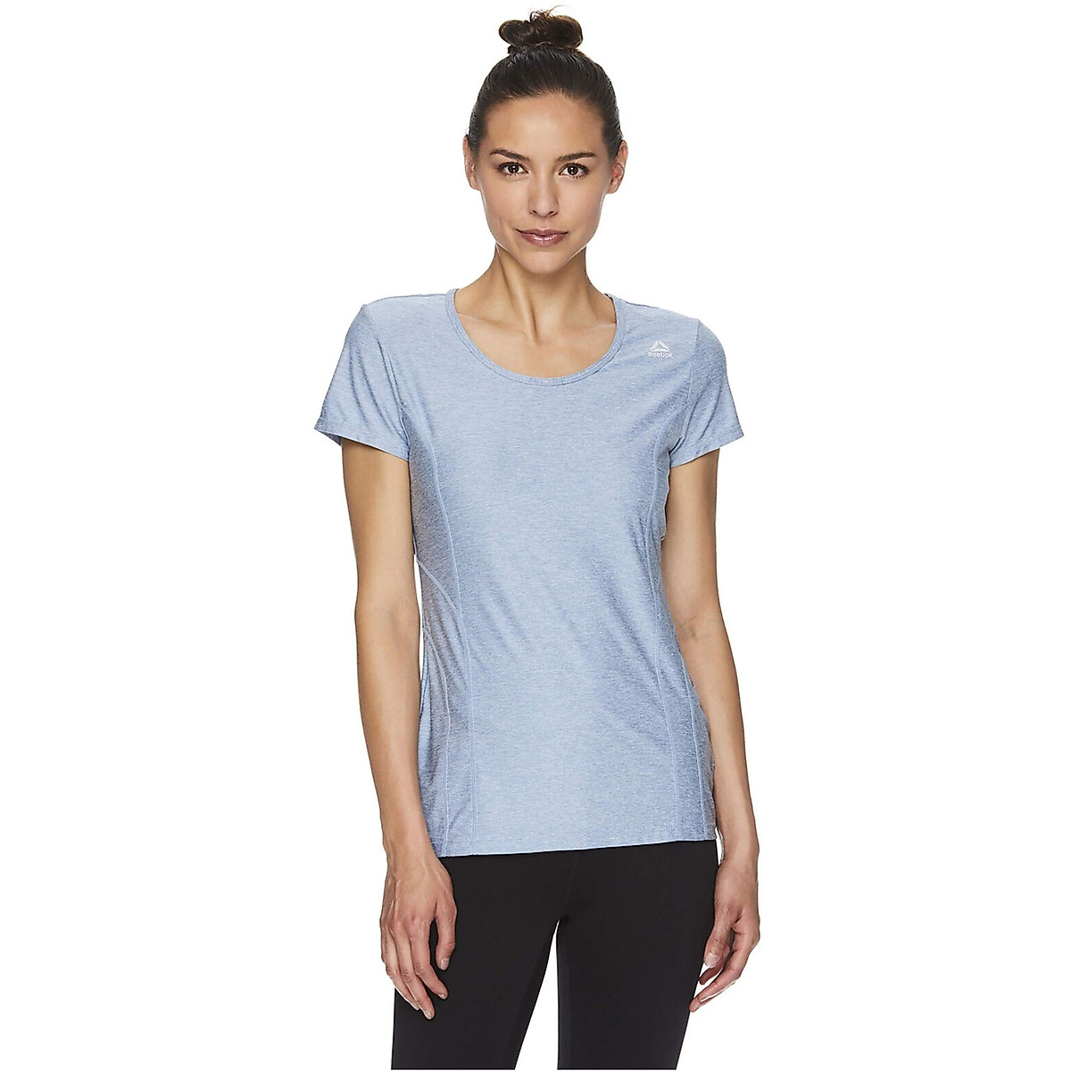 Reebok Womens Reversed Marled Basic T-Shirt, Blue, Small