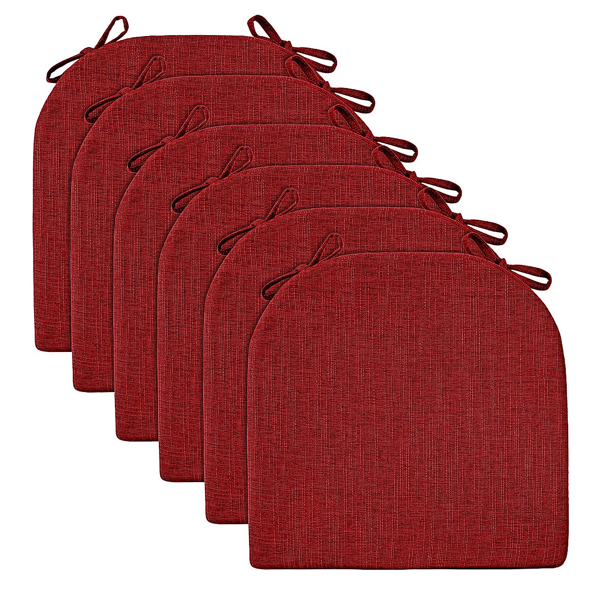 Wellsin Chair Cushions for Dining Chairs 6 Pack - Kitchen Chair Cushions with Ties and Non-Slip Backing - Dining Chair Pads 16"X16"X2", Red