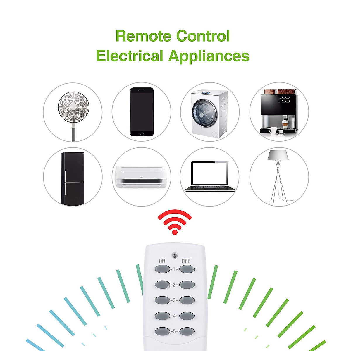 BN-LINK Mini Wireless Remote Control Outlet Switch Power Plug in,6.6FT Extension Cord Flat Plug, White Surge Protector Power Strip with 3AC Outlets 4 USB Ports