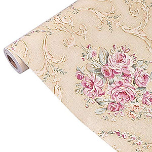 Simplemuji Light Yellow Floral Decorative Wallpaper Removable Self Adhesive for Kitchen Cabinets Closet Furniture Crafts Decor Sticker 45x250cm