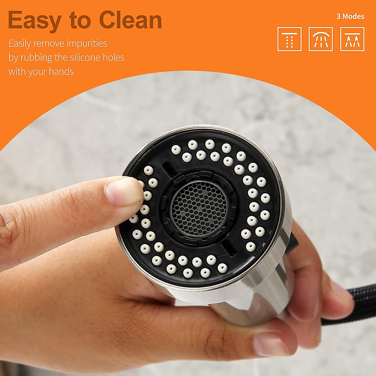 TIORIY Pull Down Spray Head Replacement - for Kitchen Faucet Sprayer Head with 15 Adapters, 3 Function Pull Out Faucet Spray Nozzle, Brushed Nickel