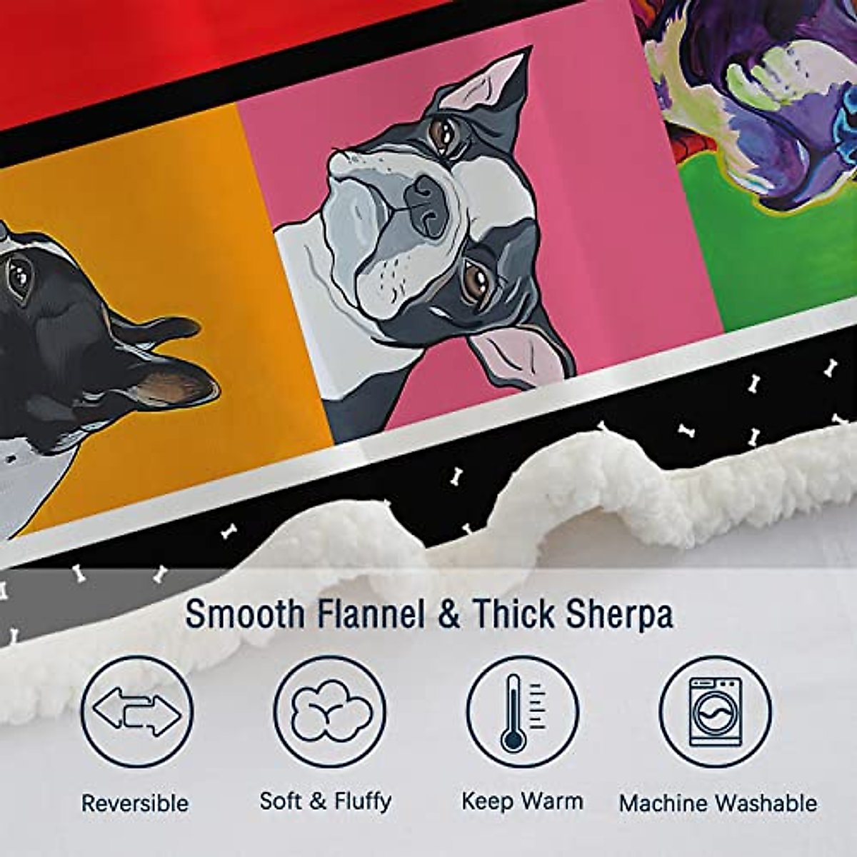 Bedmust Boston Terrier Blanket Colorful Painting Animal Pet Plush Blanket Cute Puppy Dog Cozy Fleece Blanket Boston Terrier Decor Gifts for Women (50X60 inches)