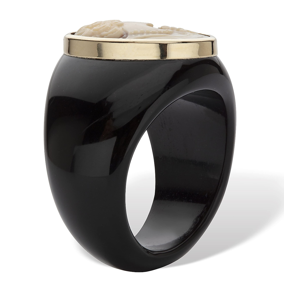 PalmBeach 10K Yellow Gold Cameo Oval Shaped Natural Black Onyx Ring Sizes 6-10 Size 7