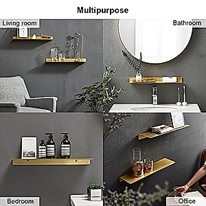 Baffect Wall-Mounted Shelves, Heavy-Duty Metal Kitchen Organizers, Small Aluminum Alloy Floating Shelves for Bathroom (Set of 2, Golden)