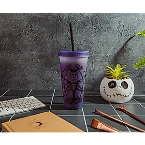 Toynk Disney The Nightmare Before Christmas Jack Skellington Color-Changing Plastic Travel Tumbler | Includes Reusable Straw, Leak-Resistant Lid, Fake Ice Cubes | Holds 24 Ounces