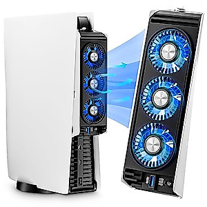 Cooling Fan for PS5 Accessories ,with 3 Blue LED Light/ 2 USB 3.0 Ports / 2 Fan Speed ,Compatible with PlayStation 5 Console Digital / CD Version, High Efficiency PS5 Cooler ( Black )