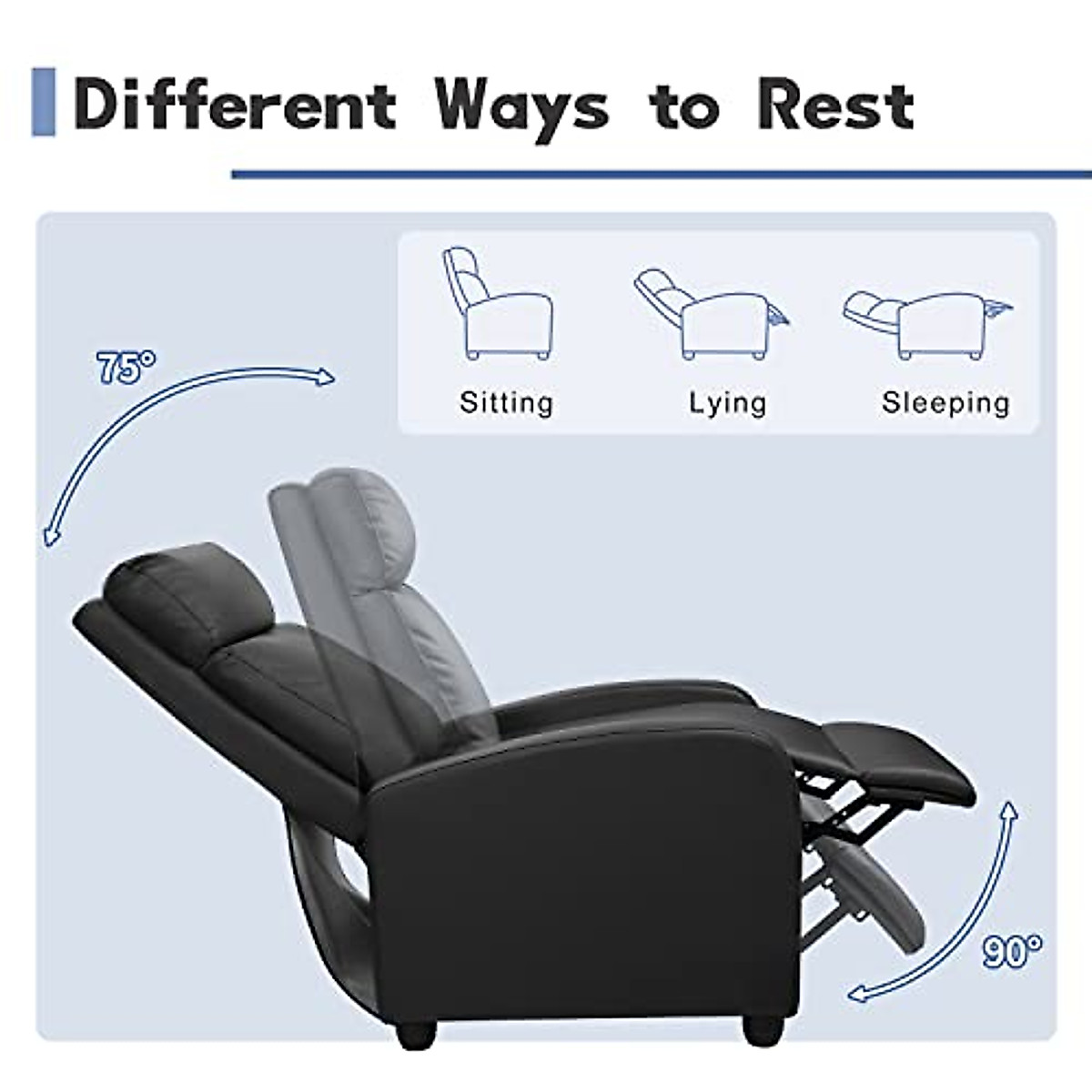 Furniwell Recliner Chair Massage Recliner Sofa Chair Adjustable Recliner Home Theater Seating Modern Living Room Recliners with PU Leather Padded Backrest and Thick Seat Cushion (Black)