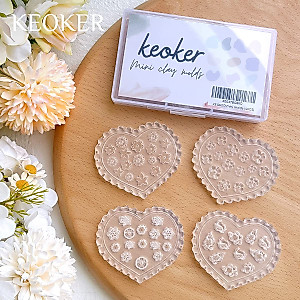 KEOKER Flower Polymer Clay Molds - 4 Pcs Floral Polymer Clay Molds for Jewelry Making, Miniature Clay Molds, Polymer Clay Molds for Polymer Clay Earrings (Substitute Polymer Clay Cutters) (4PCS)