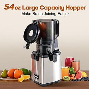 Cold Press Juicer Machines,Fretta Slow Masticating Juicers with 5.3" Large Feed Chute Fit Whole Fruits & Vegetable Easy Clean Self Feeding Juice Extractor,Tritan Material BPA Free 250W,Stainless Steel