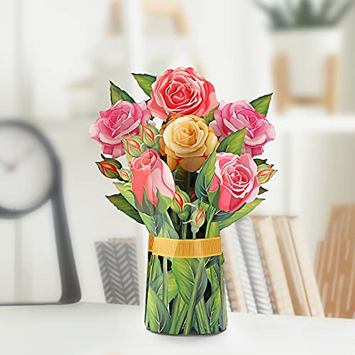 MONJITA Pop Up Flower Bouquet, 3D Paper Flower Card for Mom Dad Girlfriend Boyfriend Grandparents Sister Brother Friends, Thank You, Thinking of You Card (Rose)