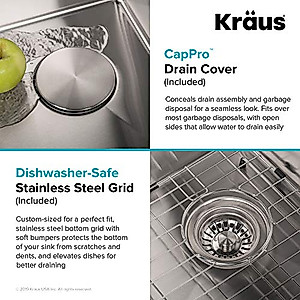 KRAUS KWT310-33/18 Kore Workstation 33-inch Drop-In 18 Gauge Single Bowl Stainless Steel Kitchen Sink with Integrated Ledge and Accessories