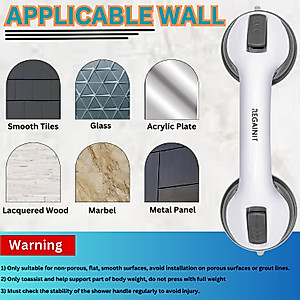 REGAINIT Suction Shower Handle 12-inch | Safety Hand Rail for Bathtubs and Showers | Bathroom Grab Bars | Handicap Grab Bars | Strong Hold Suction Cups | Non-Slip Grip for Elderly, Kids, (1Pack,Grey)