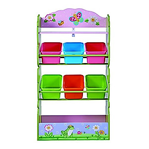 Fantasy Fields - Magic Garden Kids Wooden Furniture, Toy Organizer with 6 Removable Bins and Extra Storage, Combo Shelf, Pink