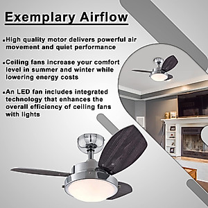 Ciata Lighting 30-Inch Wengue Indoor Ceiling Fan in Chrome Finish with Dimmable LED Light Fixture in Opal Frosted Glass with Reversible Wengue/Beech Blades