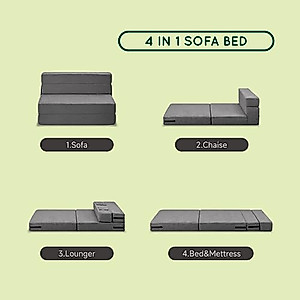 Z-hom Folding Sofa Bed, 6 inch Memory Foam Couch, Convertible Sleeper Chair Floor Mattress Couch, Folding Mattress with Pillow & Washable Cover for Living Room/Bedroom/Guest 76" x 39" x 6"(Dark Grey)