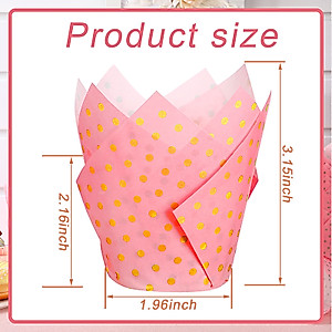 200 Pcs Gold Dot Tulip Cupcake Liners Pink Paper Baking Cups Gold Dot Pink Cupcake Liners Mini Baby Shower Cupcake Liners Greaseproof Tulip Muffin Liners for Wedding Birthday Candy Jelly Party Supply