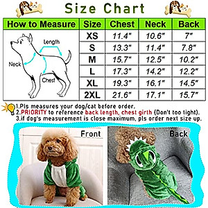 CAISANG Small Pet Halloween Costumes Cute Green Dog Hoodie Dinosaur Cosplay Clothing Winter Warm Onesies Coat Cat Cold Weather Clothes Velvet Pajamas Doggie Outfit Funny Apparel for Small Dogs XS