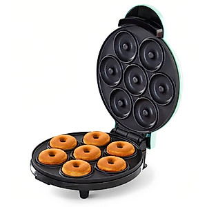 Donut Maker, Electric Non-Stick Surface Makes 7 Small Doughnuts Mini Donut Maker Machine, Mini Doughnut Maker Pancake Maker for Breakfast, Snacks, Desserts & More, Azure
