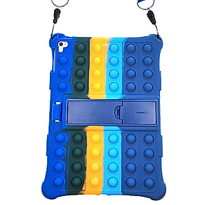 iZi Way Pop It iPad Tablet Case, iPad 9th / 8th / 7th Generation Case 10.2" Kids Boys, Fidgets Poppet Puppet Pop Its Bubble Silicone Case, Stand, Strap, Pencil Holder for 10.5" iPad Pro/Air 3 – Blue