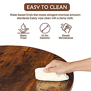 SUPER DEAL Round Coffee Tables w/ 32 Inch Rustic Wooden Surface Top and Sturdy Metal Legs Industrial Cocktail Table for Living Room, Rustic Brown