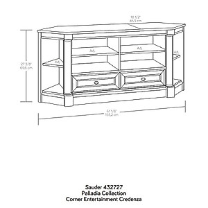 Sauder Palladia Corner Credenza/TV Stand in Glacier Oak, for TVs up to 60", Glacier Oak Finish