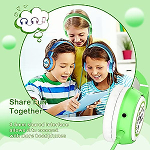 ONITOON Wired 85dB Volume Limited Over-Ear Headset, Foldable and Share Port for Toddler, Child Girls, Boys Travel School Phone Pad PC Tablet (Green)