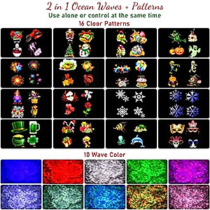 Christmas Projector Lights Outdoor Waterproof: Snowflake Holiday Projector Light with Remote Control - 26 HD Effects (3D Ocean Wave&Patterns) Projector Light for Xmas Holiday Party Garden Decorations