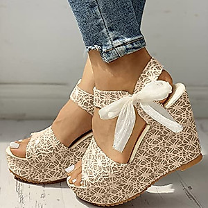 JMMSlmax Espadrille Wedge Sandals for Women Lace Up Wedge Sandals for Women Dressy Casual Shoes for Women Flats Comfortable
