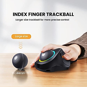 ProtoArc Wireless Bluetooth Trackball Mouse, EM03 Ergonomic RGB Rollerball Mouse Rechargeable Computer Laptop Mouse, 3 Device Connection&Index Finger Control for iPad, Mac, Windows-Black