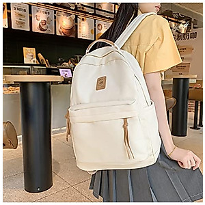 Minimalist Aesthetic Backpack Solid Preppy Backpack Light Academia Aesthetic Backpack Back to School Backpack Supplies (White)