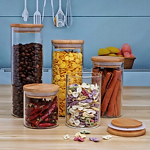 Cadamada Clear Glass Storage Jars with Lids,Airtight Food Storage Canisters with Bamboo Lids,Glass Pantry Storage Containers for Kitchen,Pantry,Flour,Coffee,Cereal,Spice,Beans,Pasta,Powder(10 pcs)