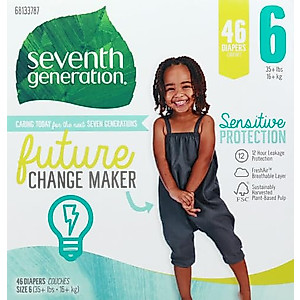 Seventh Generation Baby Diapers, Size 6, 46 Count, Super Pack, for Sensitive Skin