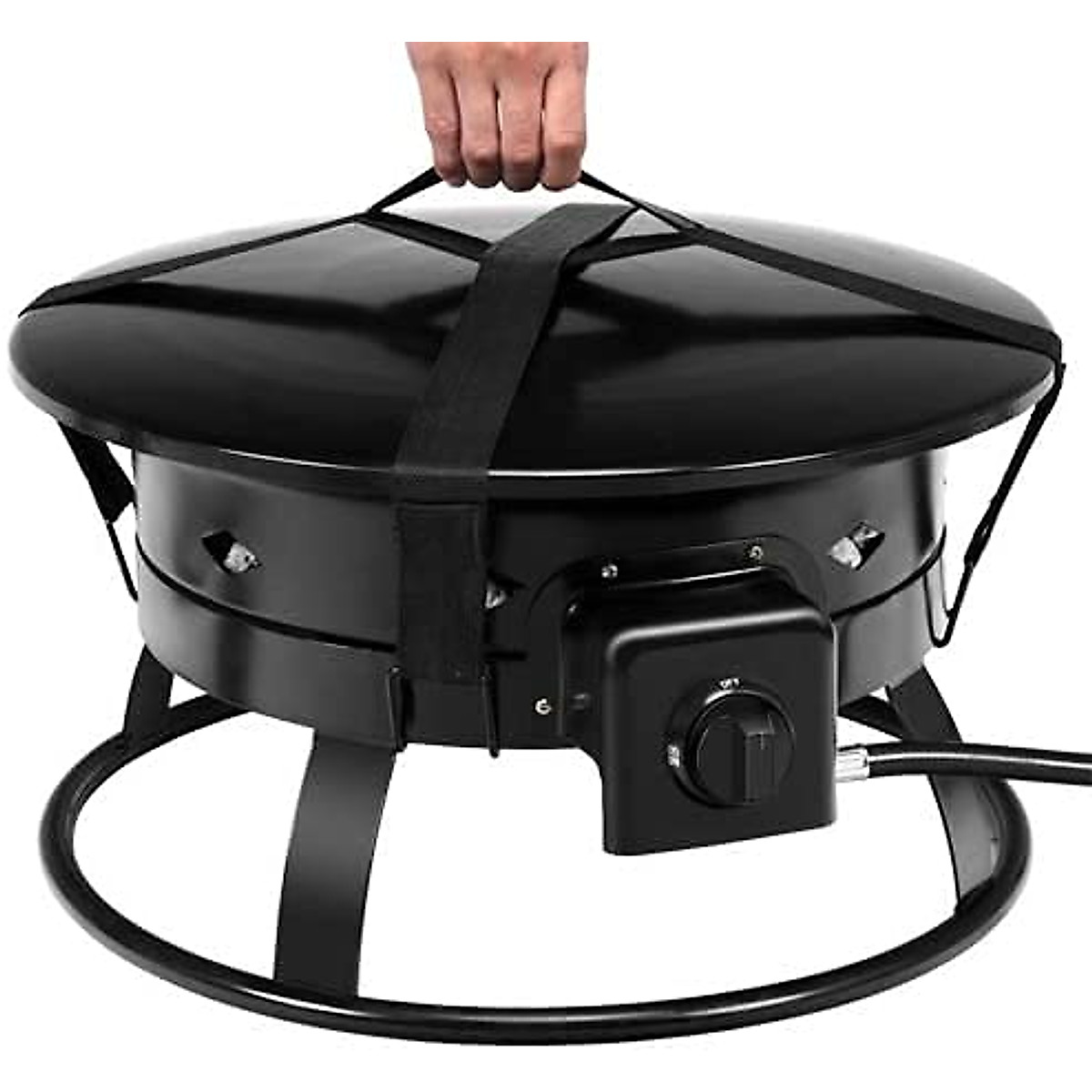 ReunionG 58,000 BTU Portable Propane Outdoor Fire Pit, w/ Cover & Carry Kit, CSA Certification, , Lava Rocks & 10 FT Hose, Durable Gas Fire Bowl for Outdoor Heating, Camping and Party, black