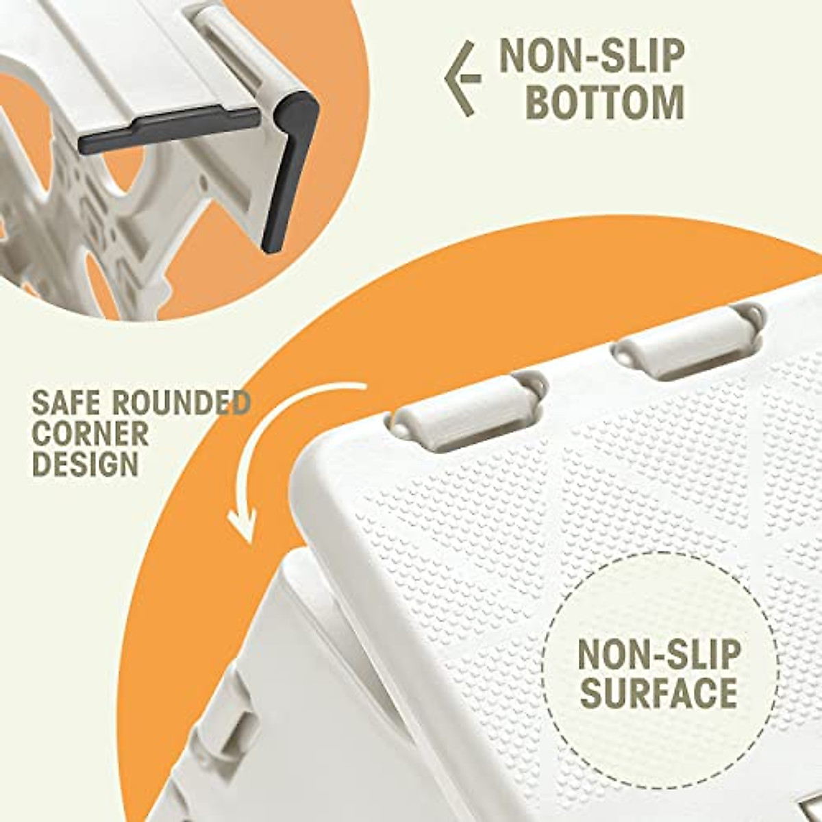 Korpai Upgrade 9" Folding Step Stool for Adults and Kids Holds Up to 300 lbs,Non-Slip Folding Stools with Portable Handle, Compact Plastic Foldable Step Stool for Bathroom,Kitchen,Cool Grey,1PC