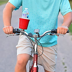 Red Cup Living Handlebar Mount Bicycle Drink Holder, Cups holder that can also hold a small water bottle made from a strong, durable, reusable, and eco-conscious ABS plastic material