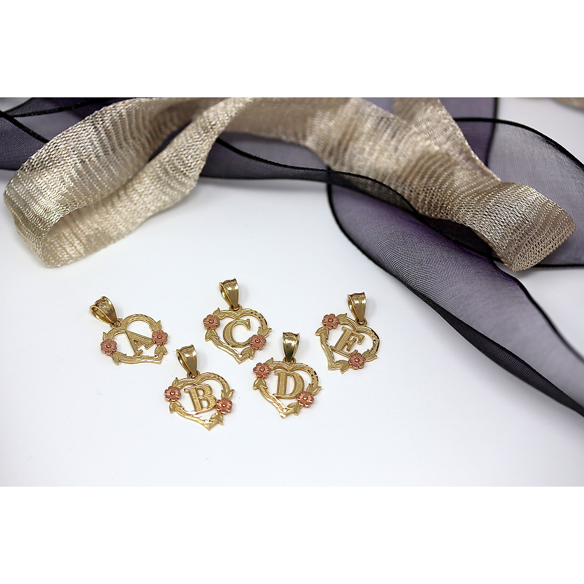 14k Beautiful Two-Tone Initial Heart Pendant for Women in Yellow and Rose Gold - Letter G