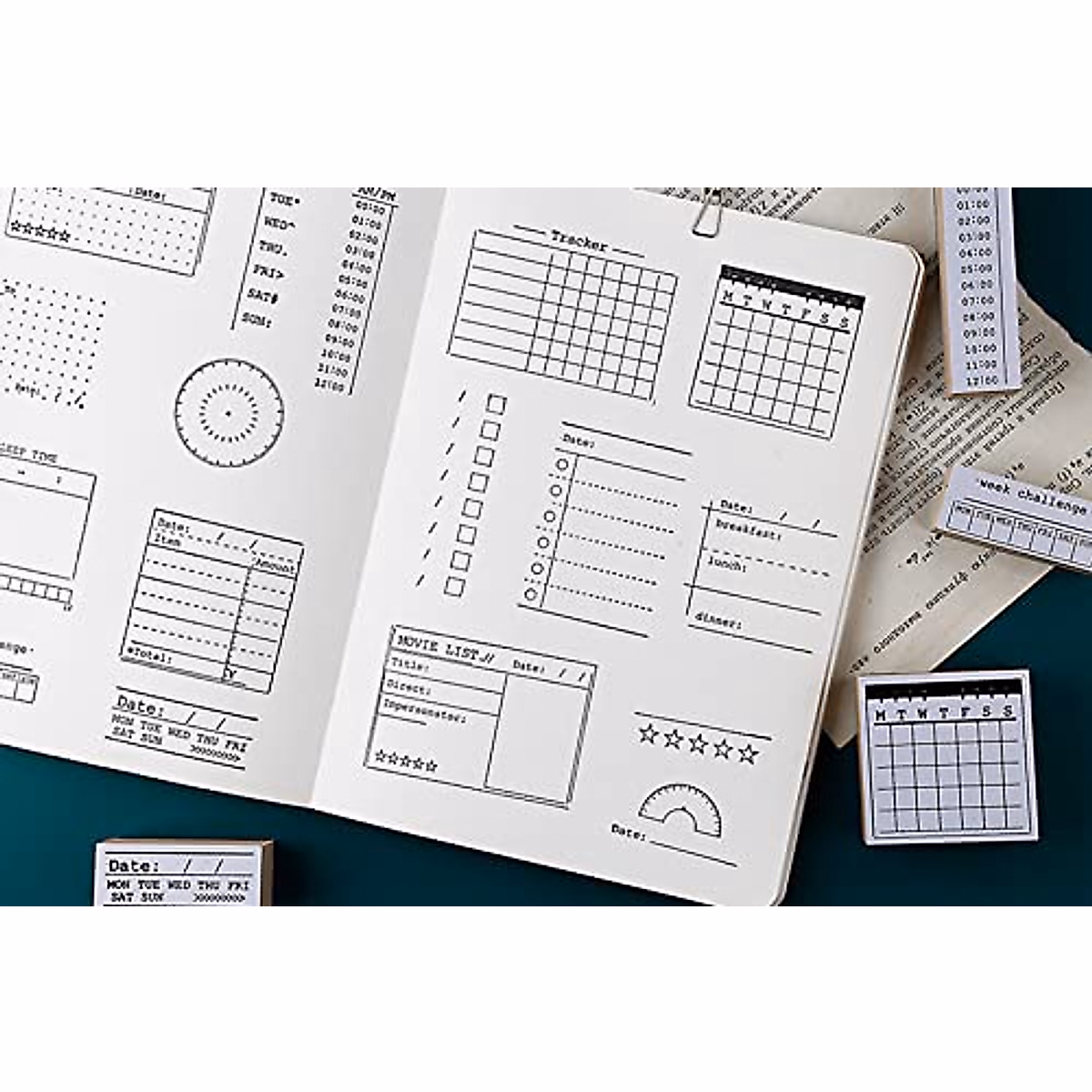 Tosnail 18 Pieces Bullet Journal Stamps, Decorative Rubber Stamp Set, Calendar Planner Stamps Wooden Stamps Bujo Stencils for to Do List, Tasks, Diary, Planner, Letters, Scrapbook, Cards, Crafts