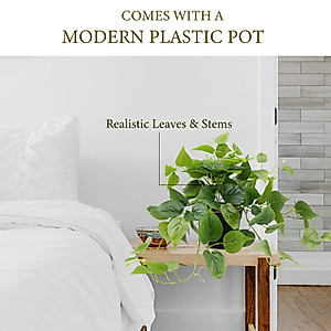 LOYWREE Artificial Plants in Pots, Faux Pothos Indoor Green Realistic Fake Plant for Home Office Garden Decoration - Black Pot