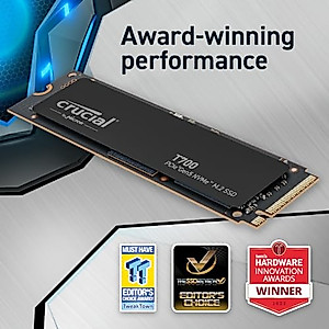 Crucial T700 4TB Gen5 NVMe M.2 SSD - Up to 12,400 MB/s - DirectStorage Enabled - CT4000T700SSD3 - Gaming, Photography, Video Editing & Design - Internal Solid State Drive