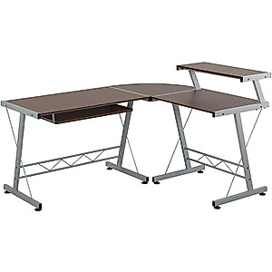 Need L Shaped Desk Gaming Desk Computer Corner Desk with Keyboard Tray and Elevated Shelf for Home Office Sturdy Writing Workstation Brown DX-402C1-BS-ND