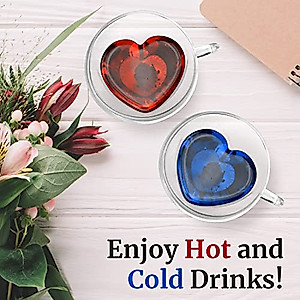 Lucy Sui Heart Shaped Cup - Double Walled Insulated Glass Coffee Mug or Tea Cup - Double Wall Glass 8oz (240ml) - Clear - Unique & Insulated with Handle - With Teaspoon