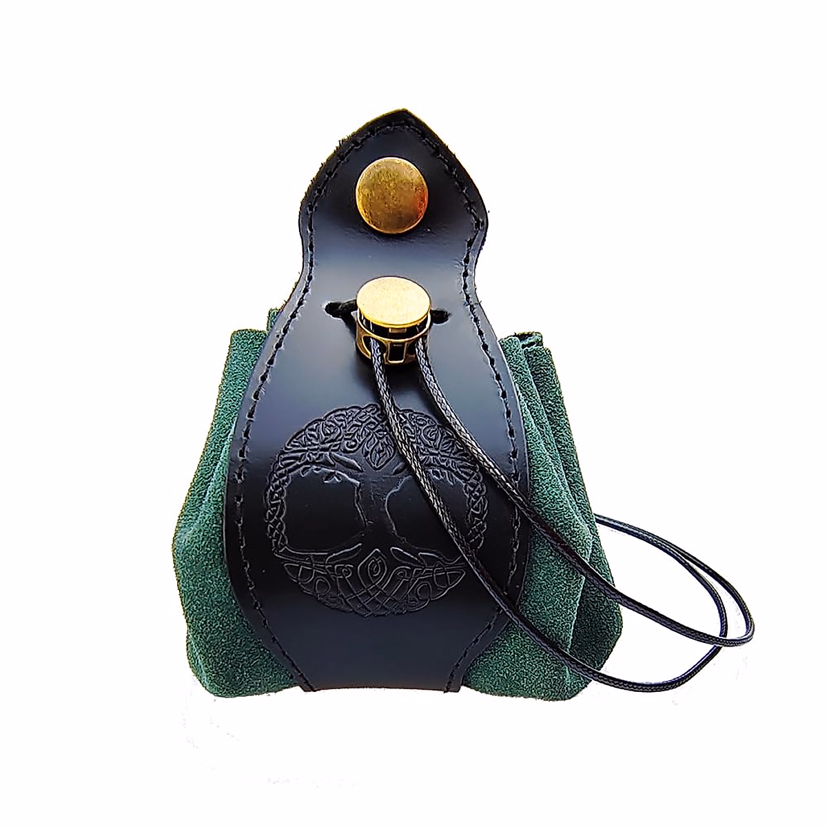 Rollooo Black & Green Celtic Tree DND Gifts Dice Bag - Tray with Drawstring & Button Genuine Leather Dice Pouch Storage Bag for d&d Dices Jewelry Coin & Small Accessories