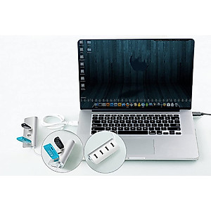 4 Port 2.0 USB Hub Aluminum Alloy Blue LED Portable Adapter Cable Splitter