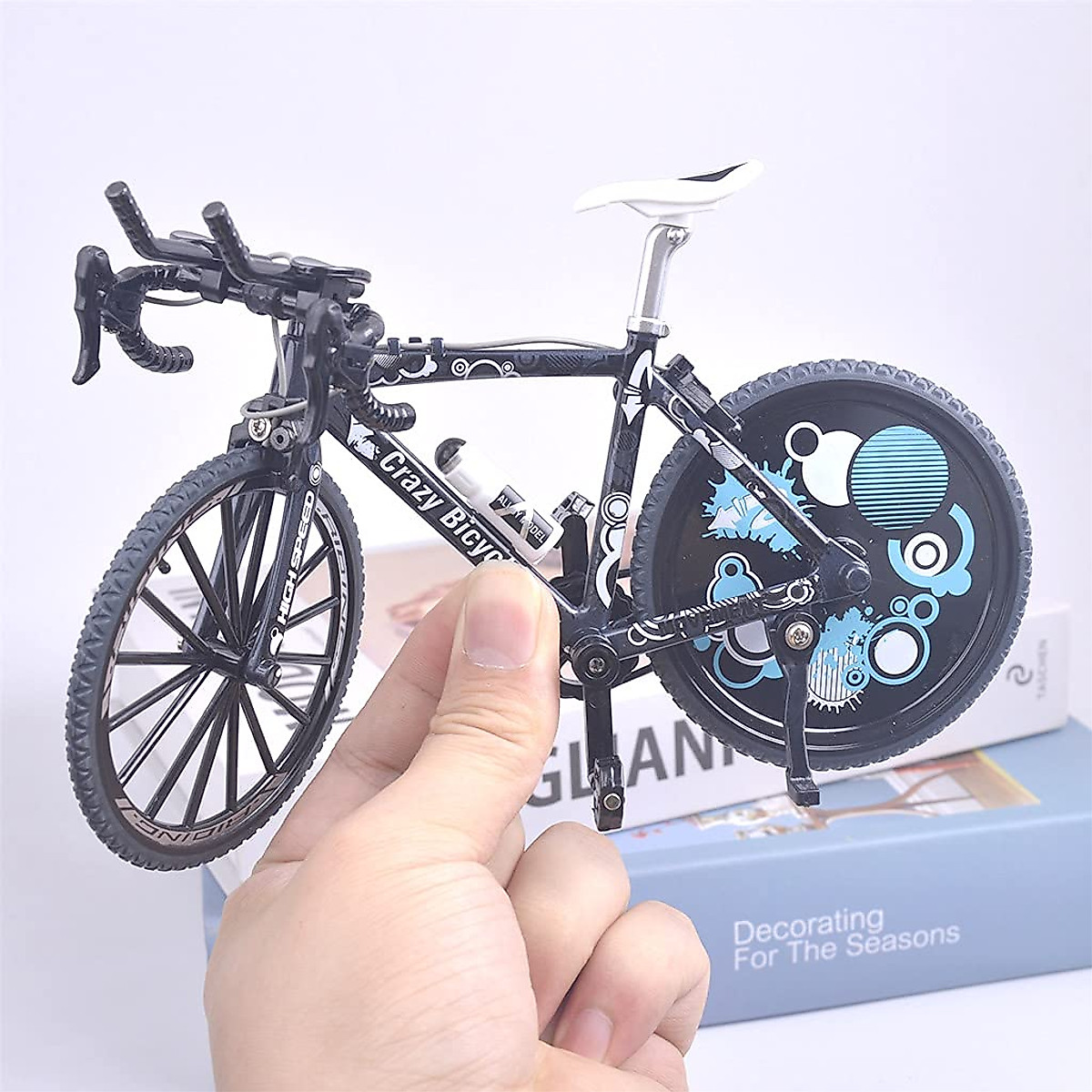 Ailejia Mini Bike Ornament Toy Doodle Bicycle Mountain Cake Topper Dirt Bike Party Decorations BMX Finger 1:8 Scale Curved Simulation Toys for Home Decor,Collection (Black)