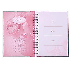Christian Art Gifts Journal w/Scripture Amazing Grace Pink Peonies and Tulips 192 Ruled Pages, Large Hardcover Notebook, Wire Bound