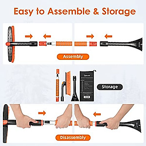 AstroAI 47.2" Ice Scraper and Extendable Snow Brush for Car Windshield with Foam Grip and 360° Pivoting Brush Head for Christmas Car Auto Truck SUV(Orange)