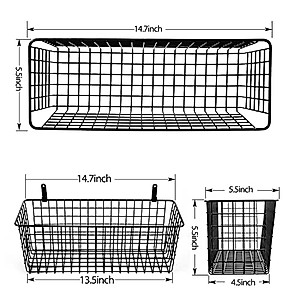 4 Set [Extra Large] Hanging Wall Basket for Storage, Wall Mount Sturdy Steel Wire Baskets, Metal Hang Cabinet Bin Wall Shelves, Rustic Farmhouse Decor, Kitchen Bathroom Organizer, Black